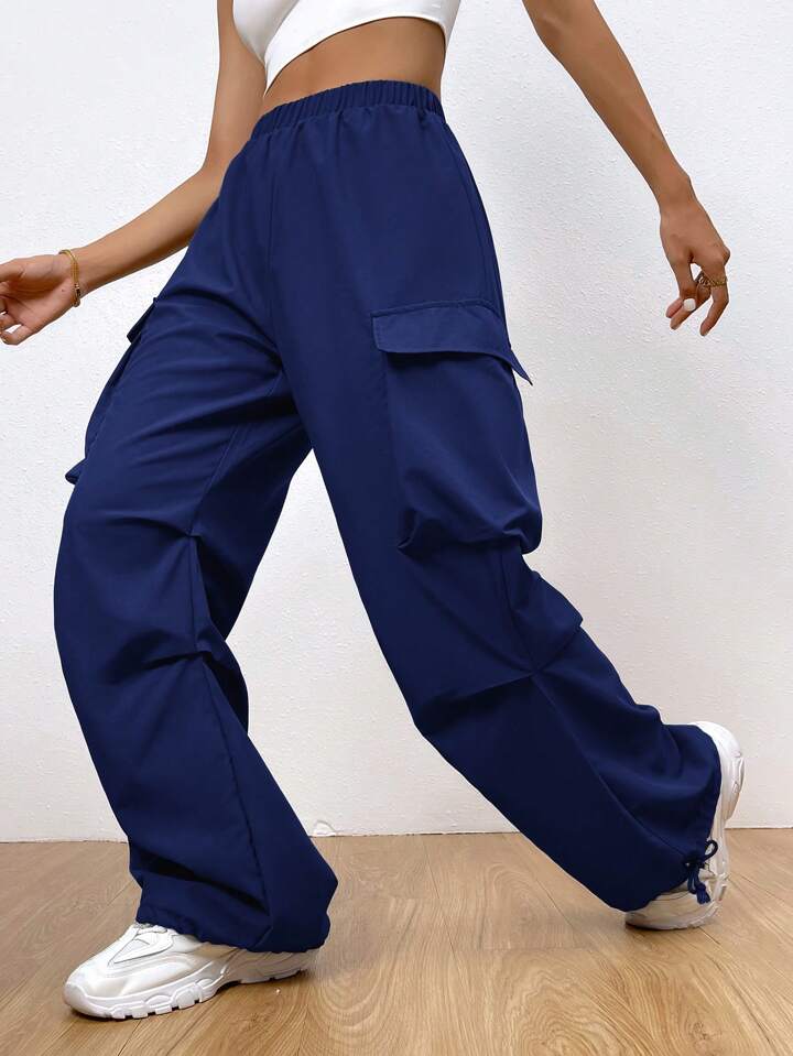 Order Ink Blue Drawstring Parachute Pants | Glamorous Clotthing ...